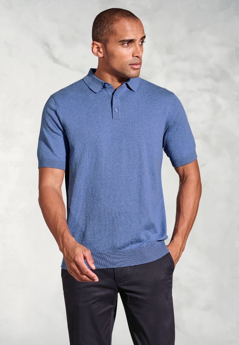 Lancaster Blue Knitted Pure Cotton Polo Shirt – The Black Bicycle
